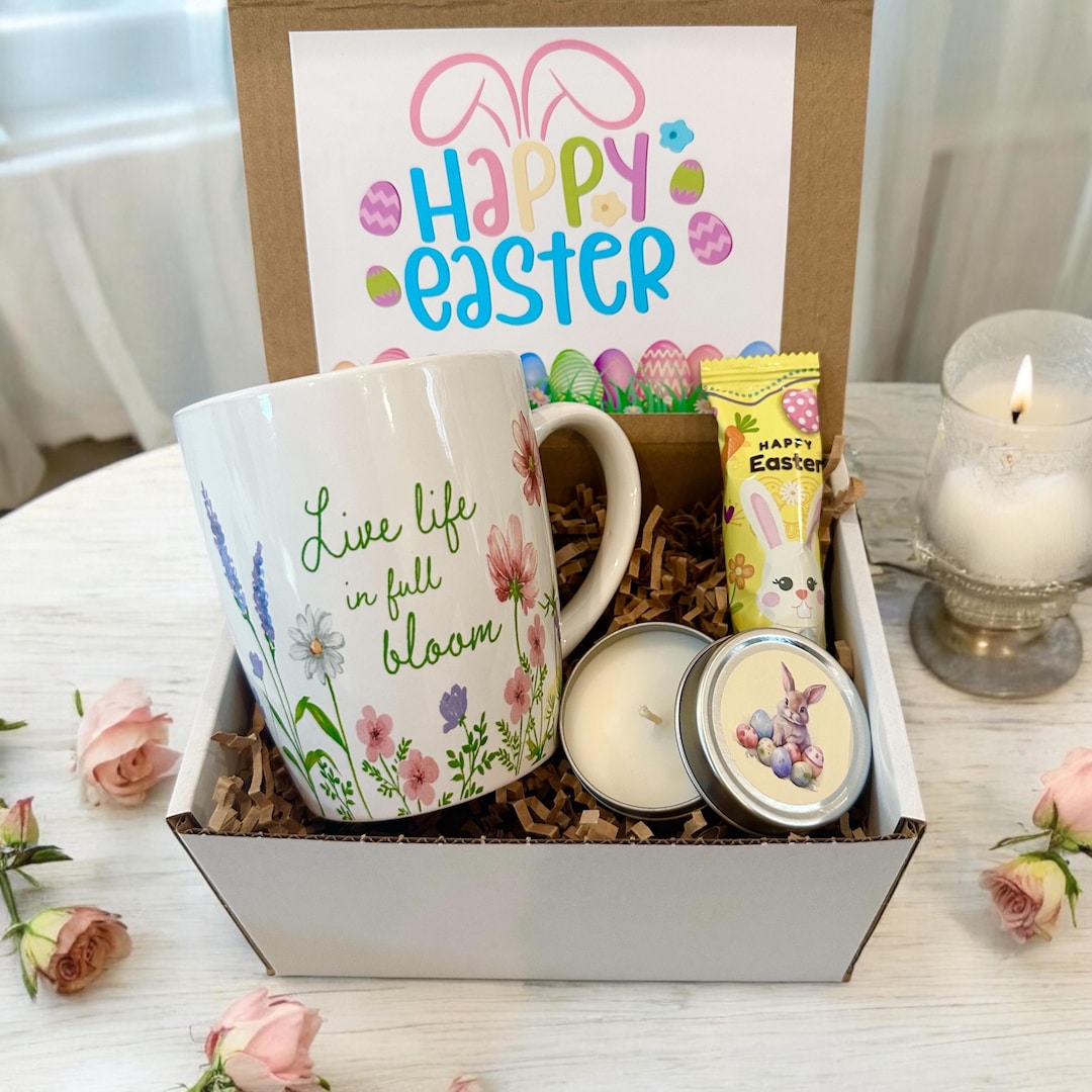 Happy Easter Gift Box – Adorable Bunny or Spring Mug, Mini Vanilla Candle and Marshmallow ...