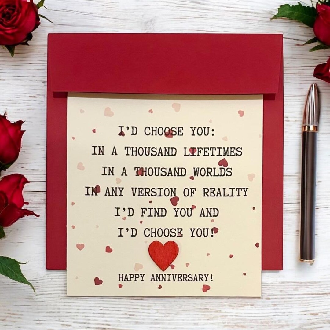 Romantic Anniversary Card | Typewriter Print, Red Envelope - Etsy