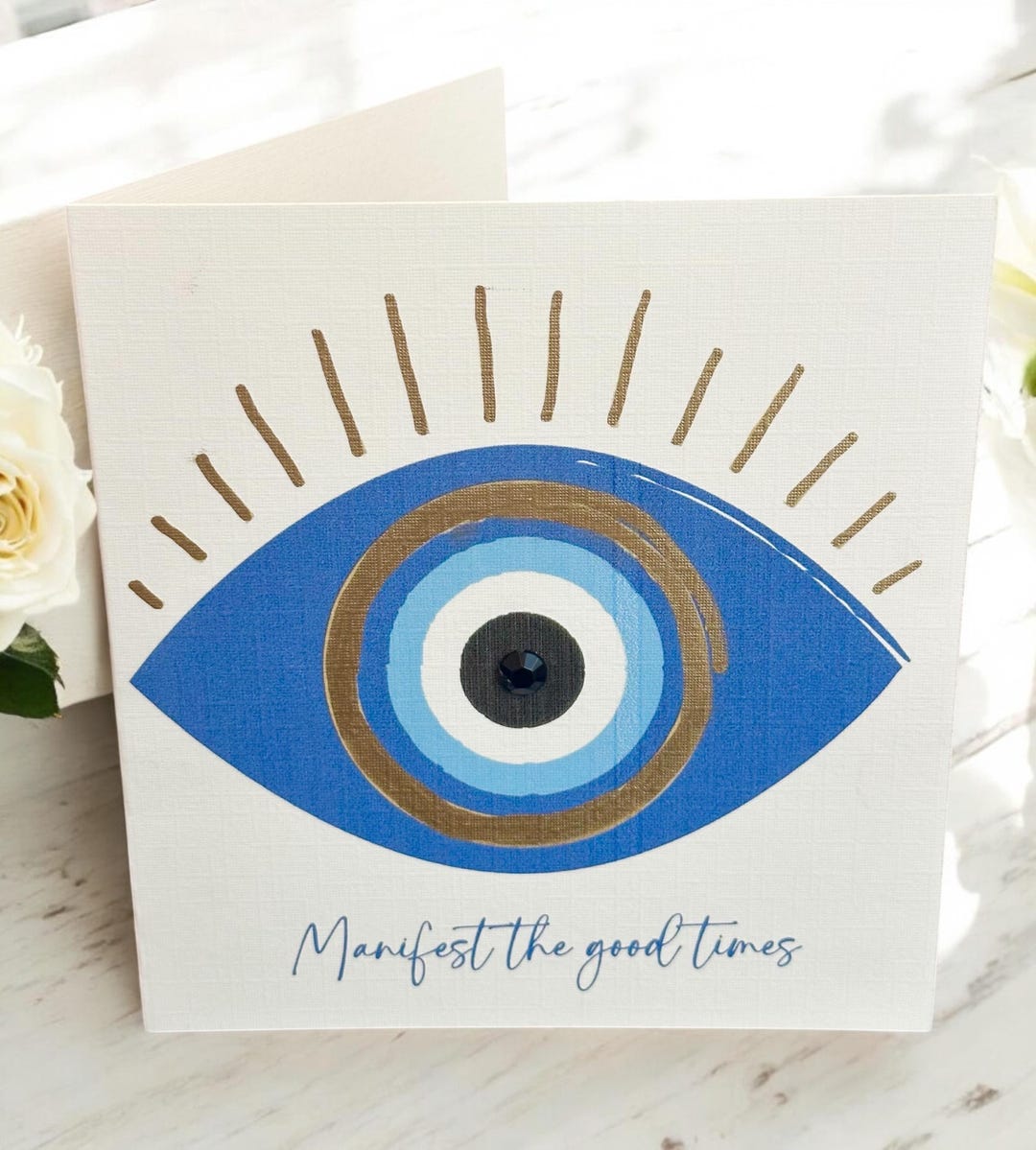 Evil Eye Card, Gold Leaf, Manifest Good Times, Handmade USA - Etsy