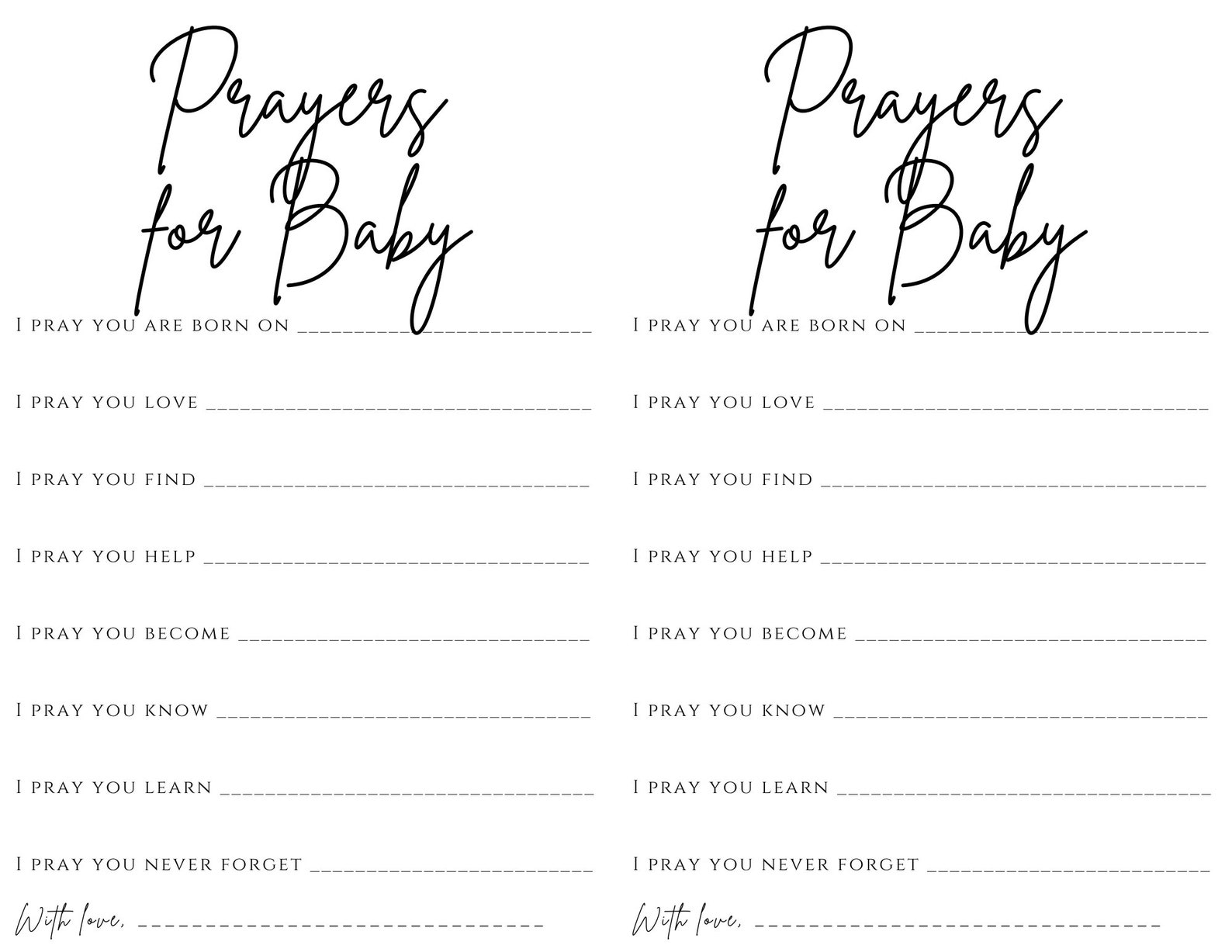 Prayers for Baby Fill in the Blank, Baby Shower Game, Baby Shower ...