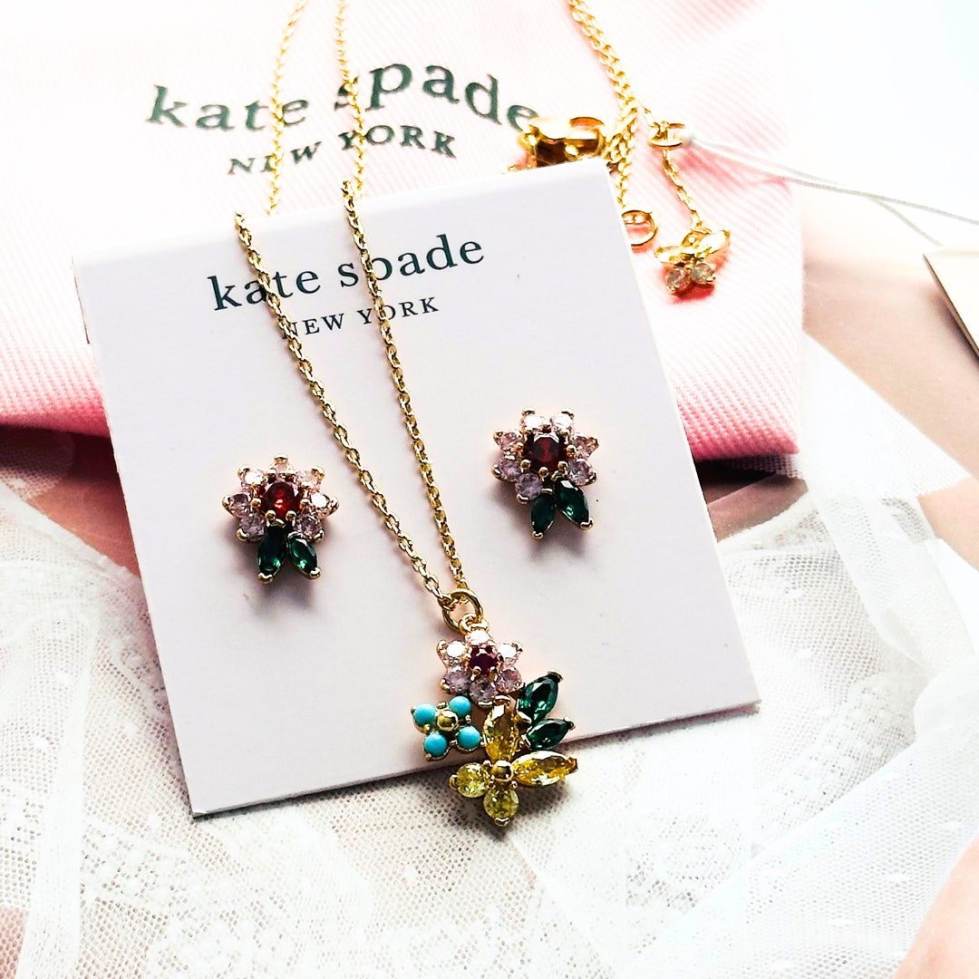 Kate Spade Colored Crystal Sweet Flower Green Leaf Earrings Necklace - Etsy