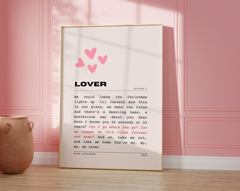 Taylor Swift Lover Lyric Poster Taylor Swift Poster Swiftie - Etsy