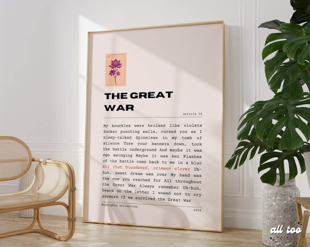 Taylor Swift the Great War Lyric Poster Swiftie Merch Taylor Swift Wall ...