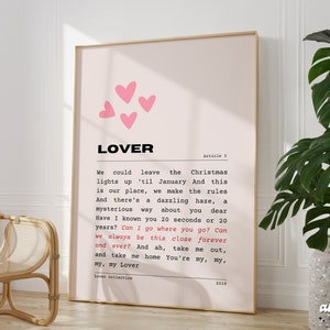 Taylor Swift Lover Lyric Poster Taylor Swift Poster Swiftie - Etsy