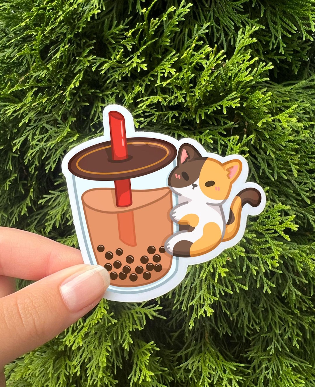 Calico Cat With Boba Sticker - Etsy