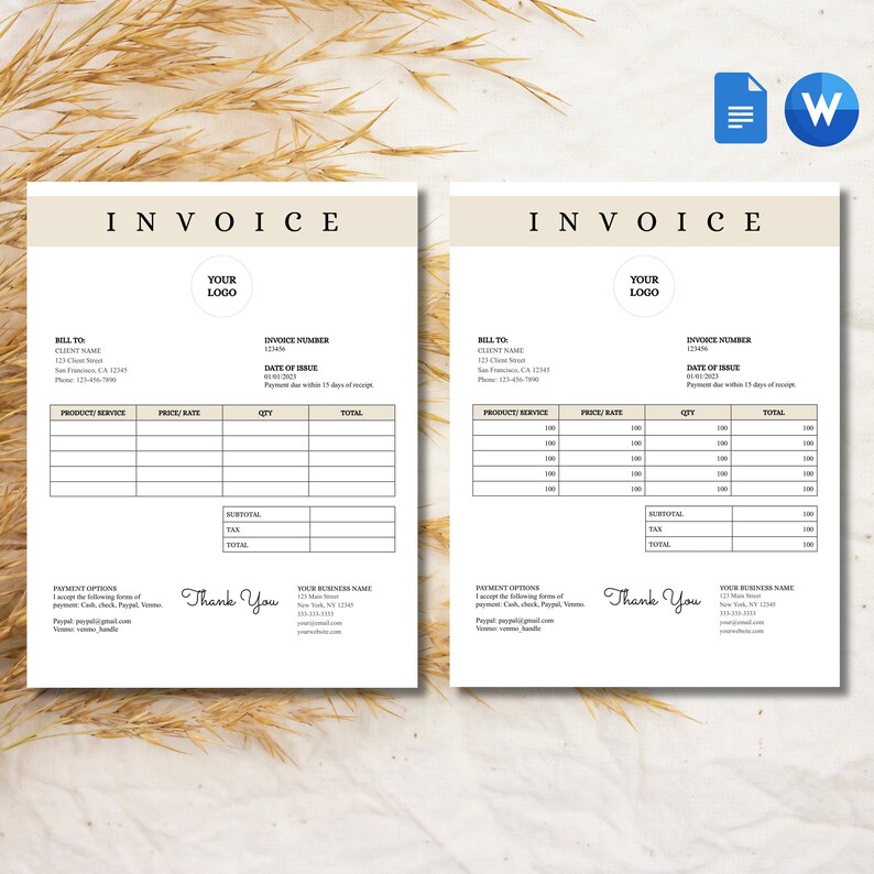 Invoice Template Word, Invoice Template for Small Business, Invoice ...