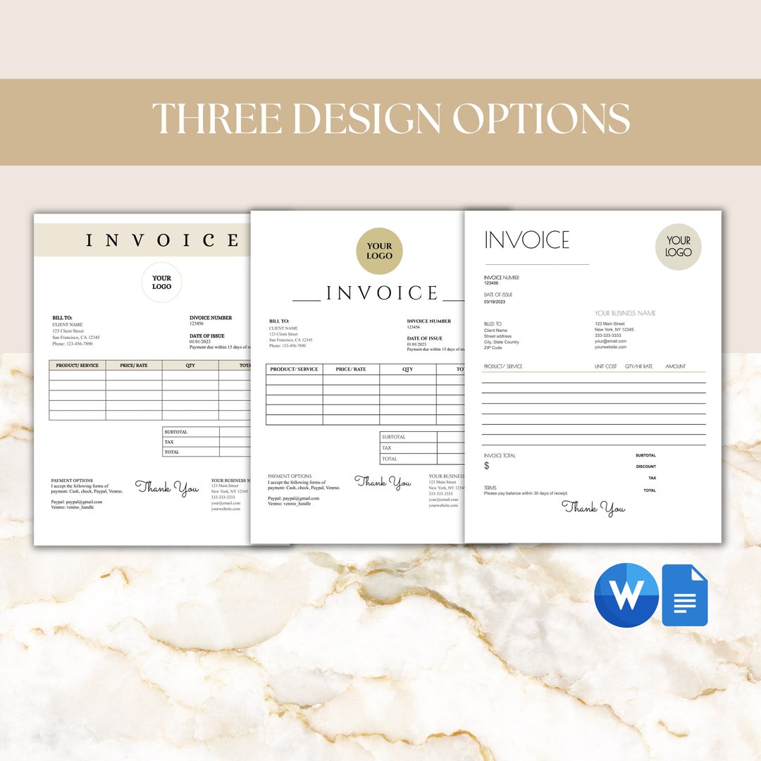 Invoice Template Word, Bundle of 3, Invoice Template for Small Business ...