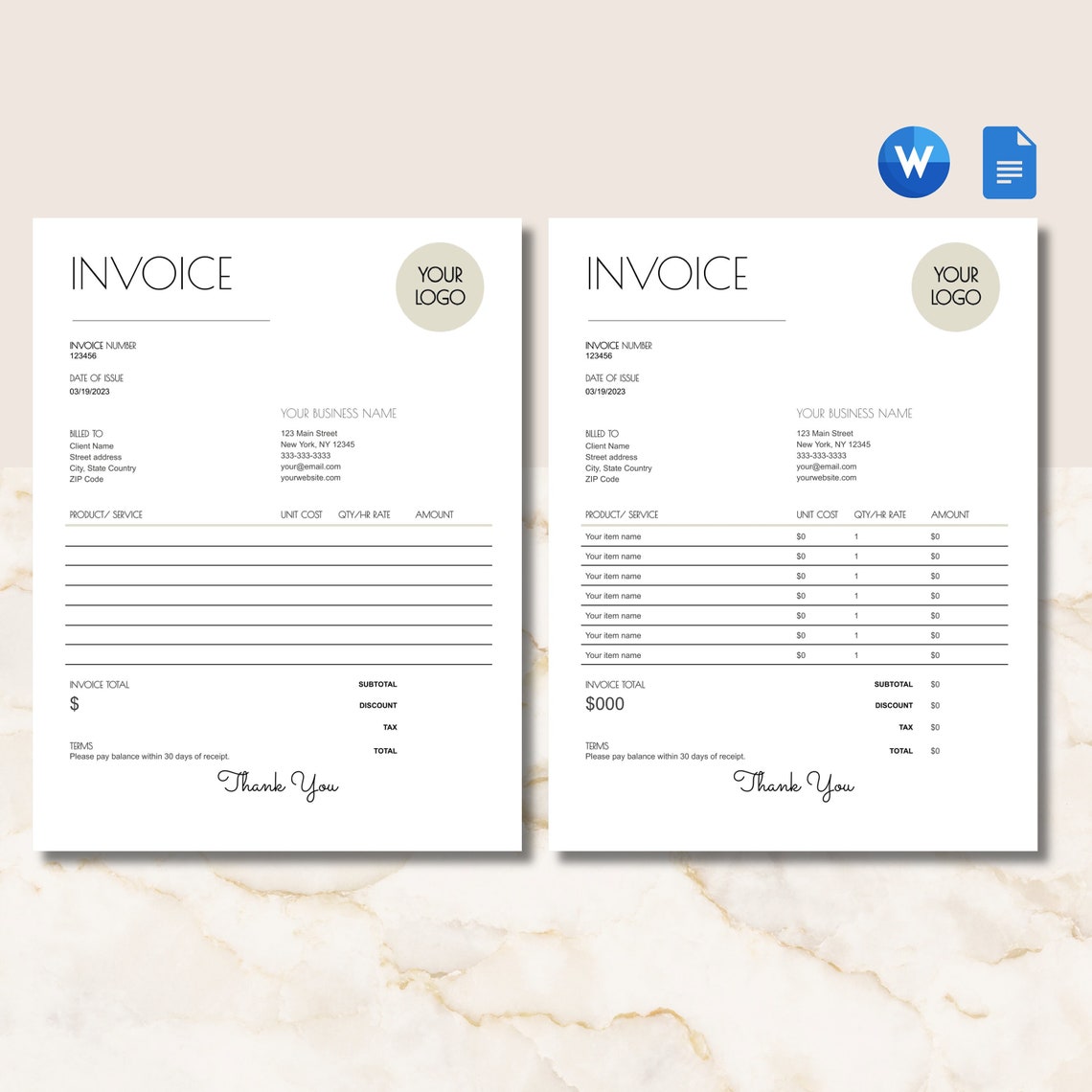 Invoice Template Word, Invoice Template for Small Business, Invoice ...