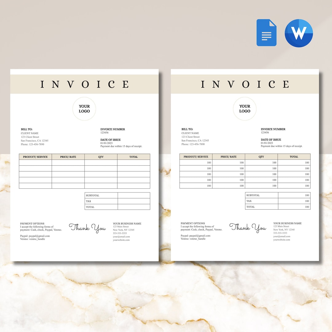 Invoice Template Word, Invoice Template for Small Business, Invoice ...
