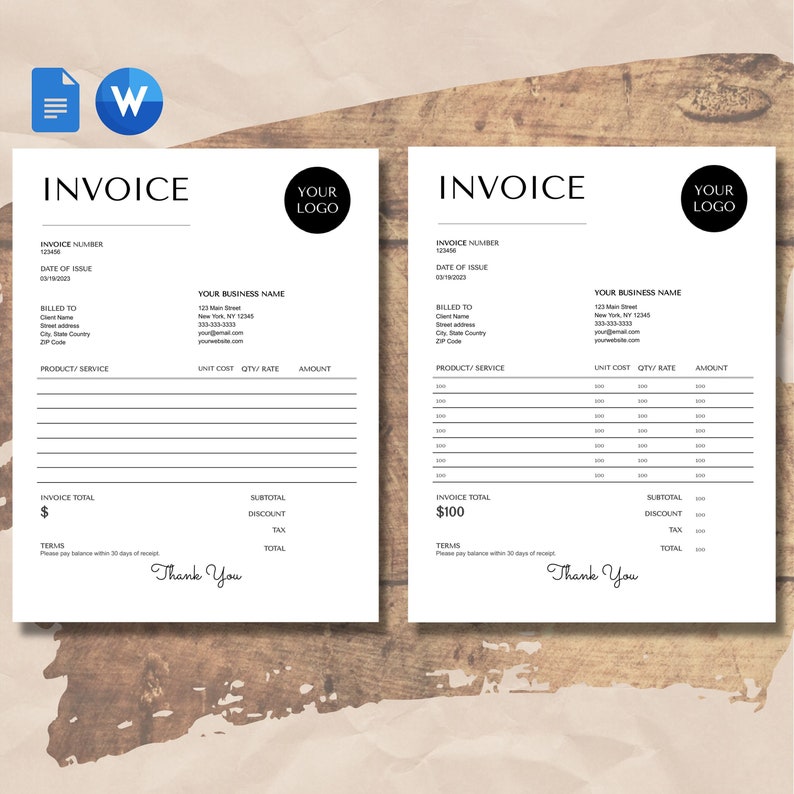 Invoice Template Word, Invoice Template for Small Business, Invoice ...