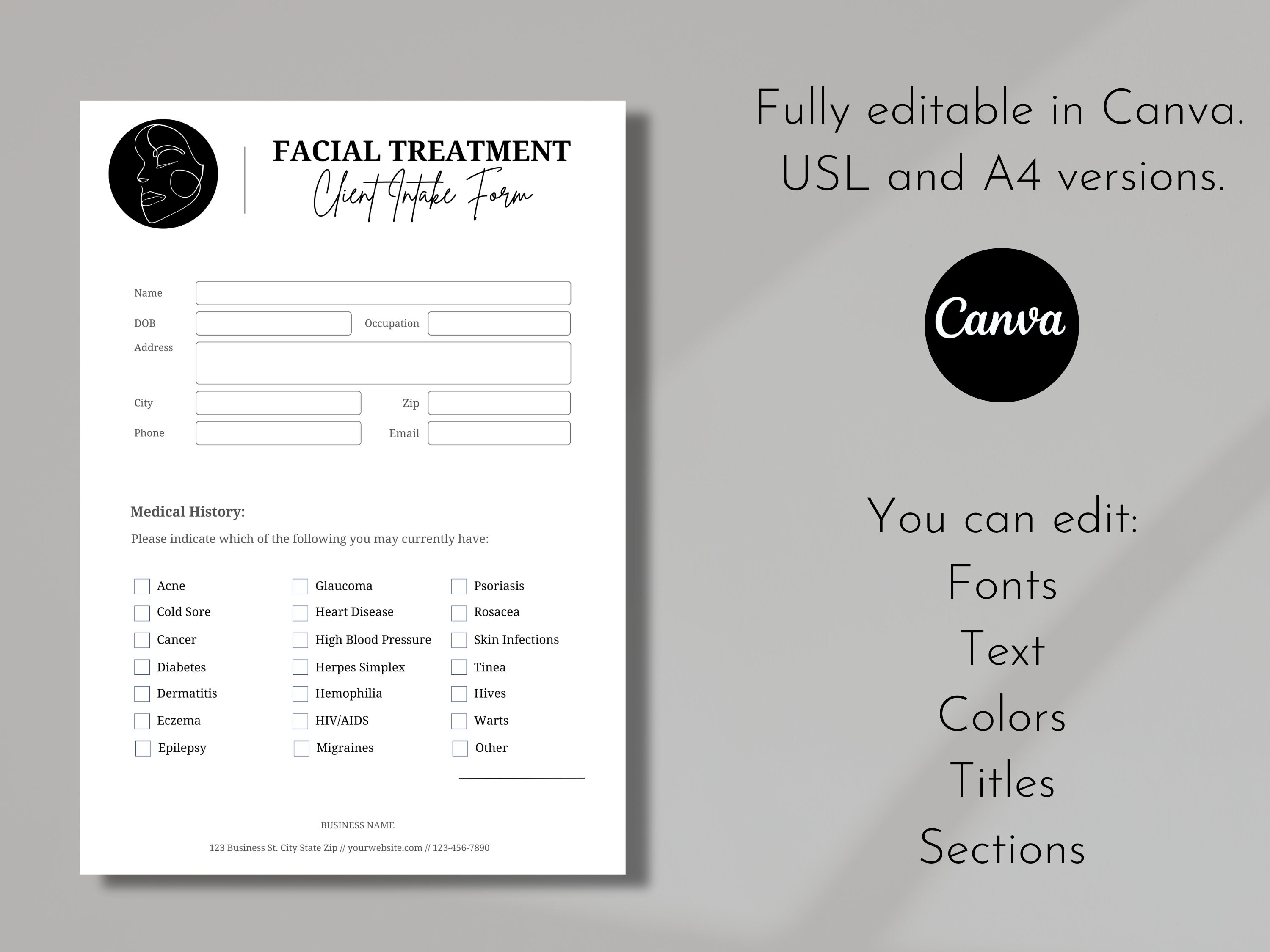 Facial Consent Form, Esthetician Consent Forms, Esthetician Forms ...
