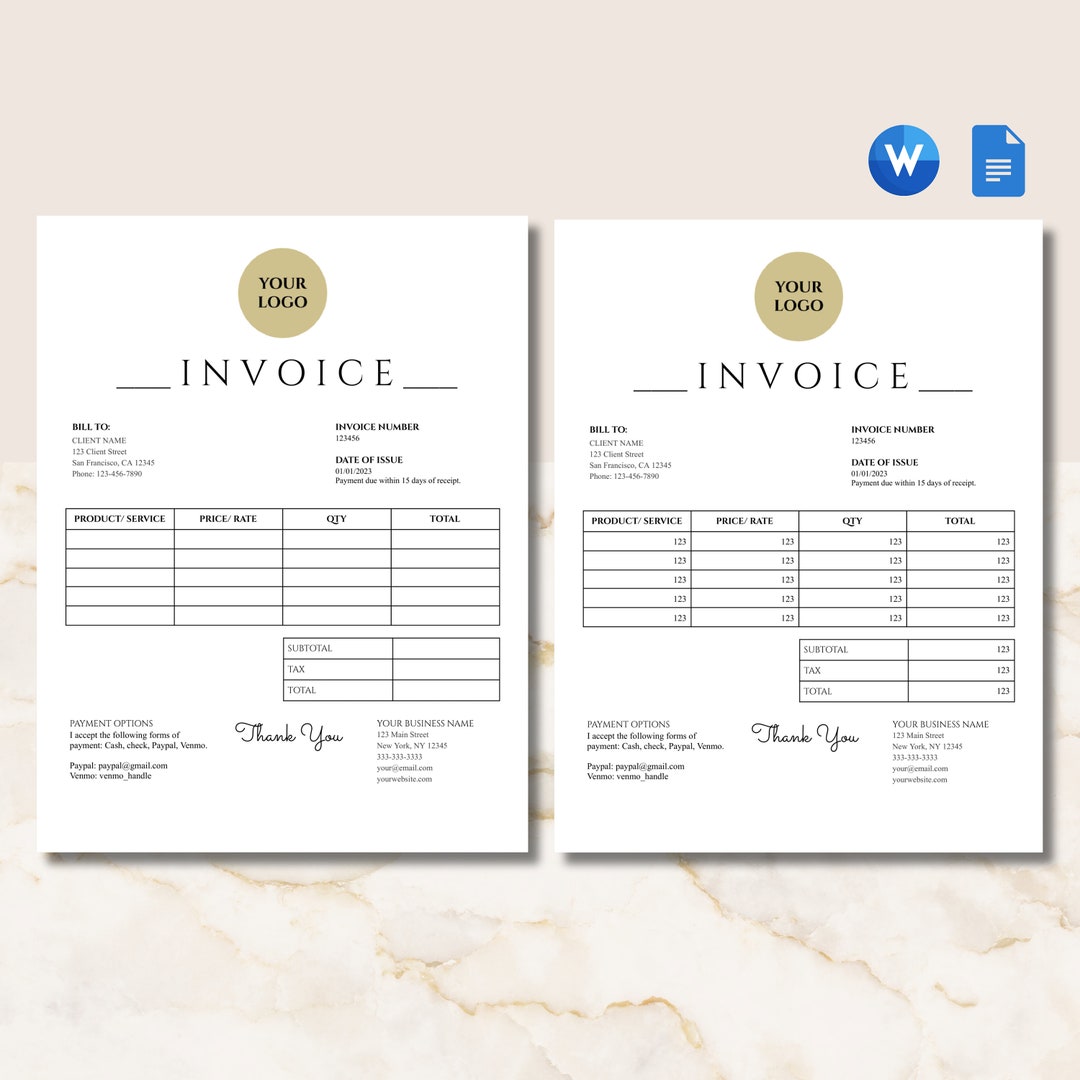 Invoice Template Word, Invoice Template for Small Business, Invoice ...