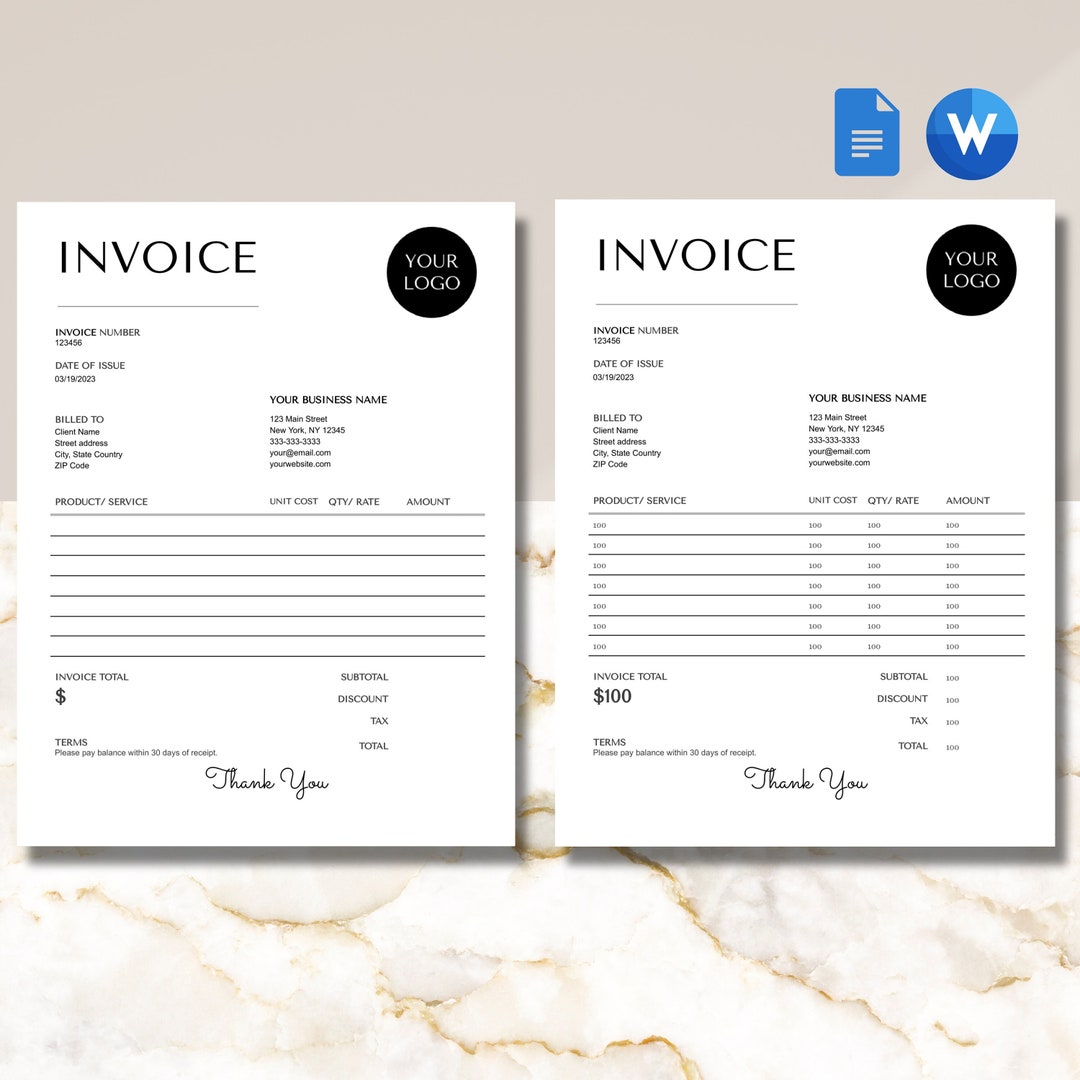 Invoice Template Word, Invoice Template for Small Business, Invoice ...