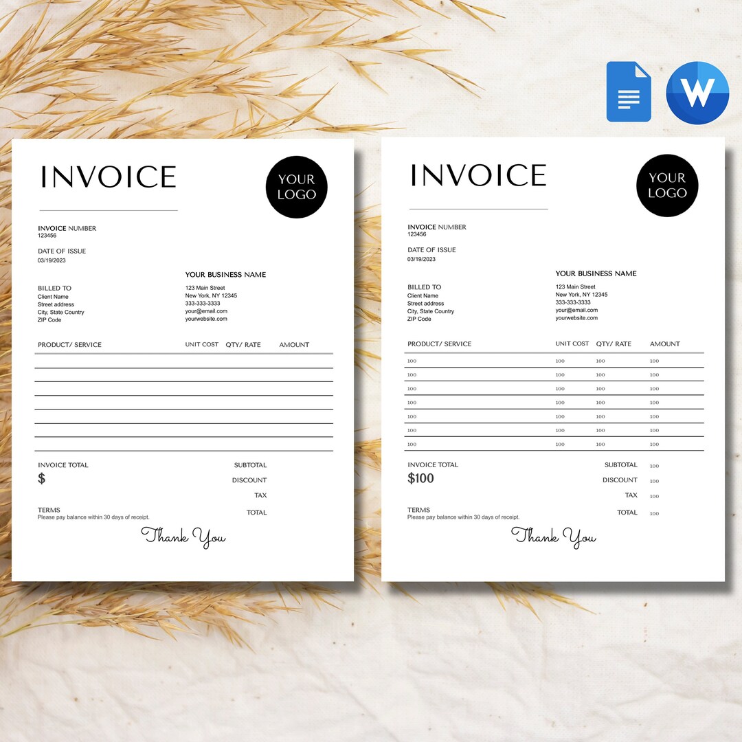 Invoice Template Word, Invoice Template for Small Business, Invoice ...