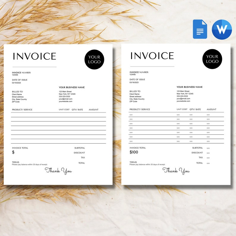 Invoice Template Word Invoice Template for Small Business - Etsy