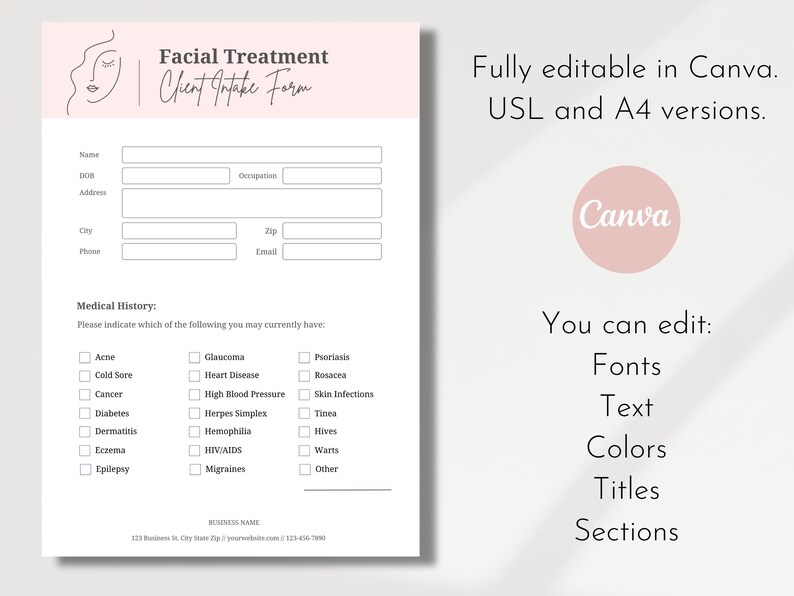 Facial Consent Form, Esthetician Consent Forms, Esthetician Forms ...