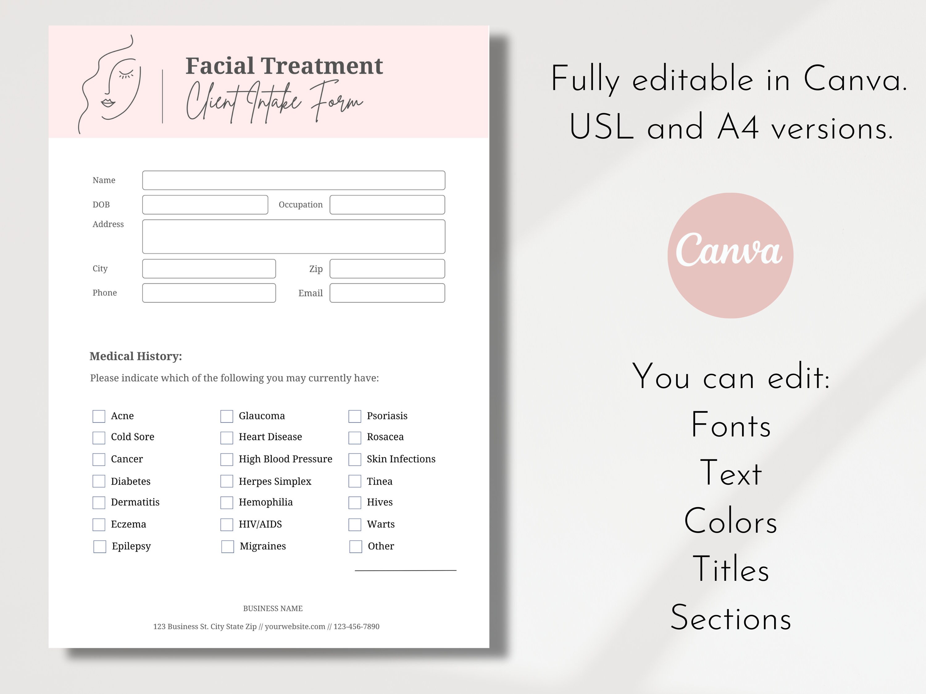 Facial Consent Form, Esthetician Consent Forms, Esthetician Forms ...