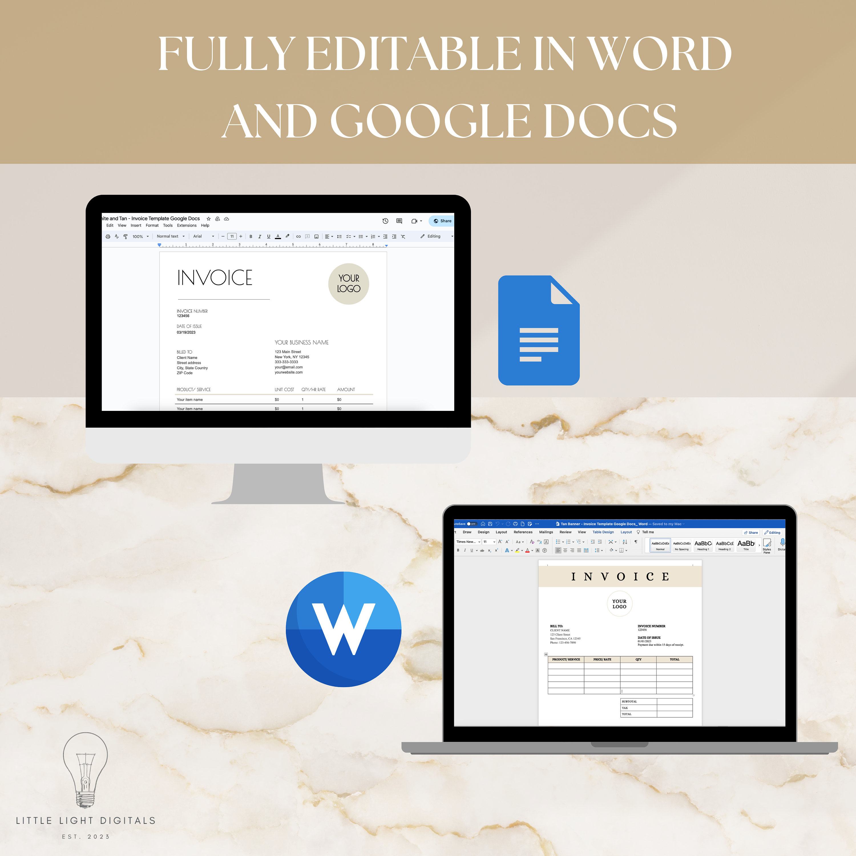 Invoice Template Word, Bundle of 3, Invoice Template for Small Business ...