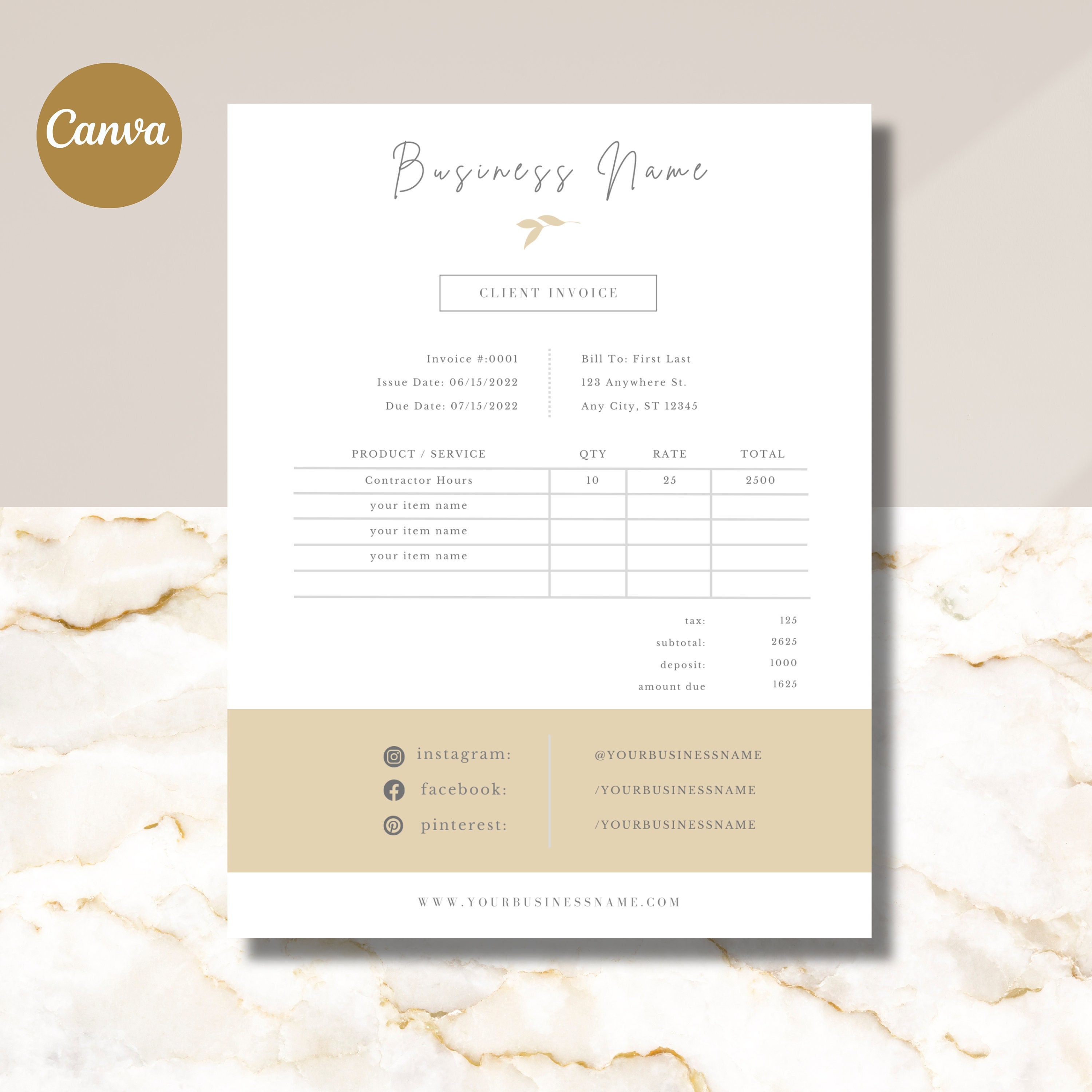 Neutral Color Invoice Template, Invoice Template for Small Business ...