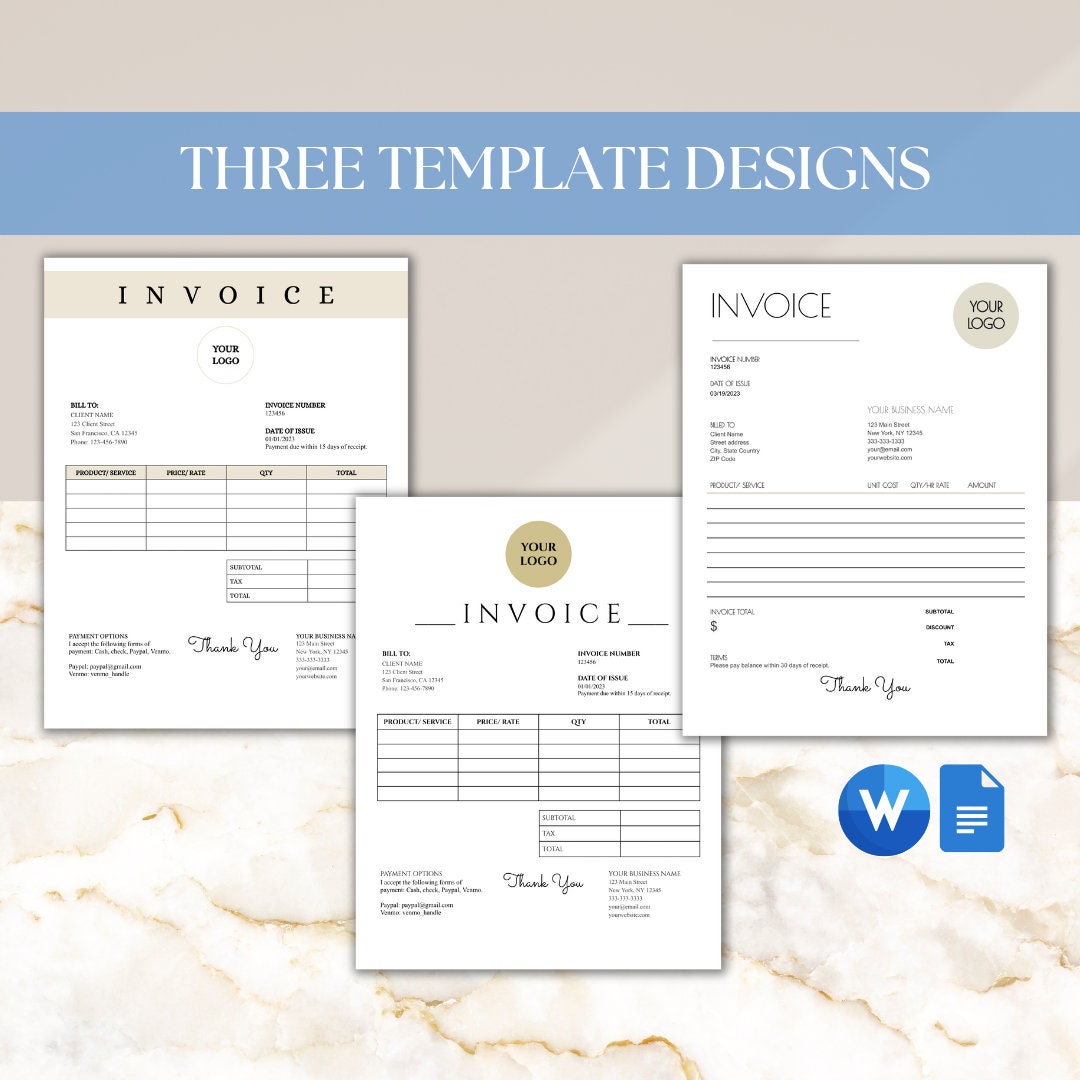 Invoice Template Word, Bundle of 3, Invoice Template for Small Business ...
