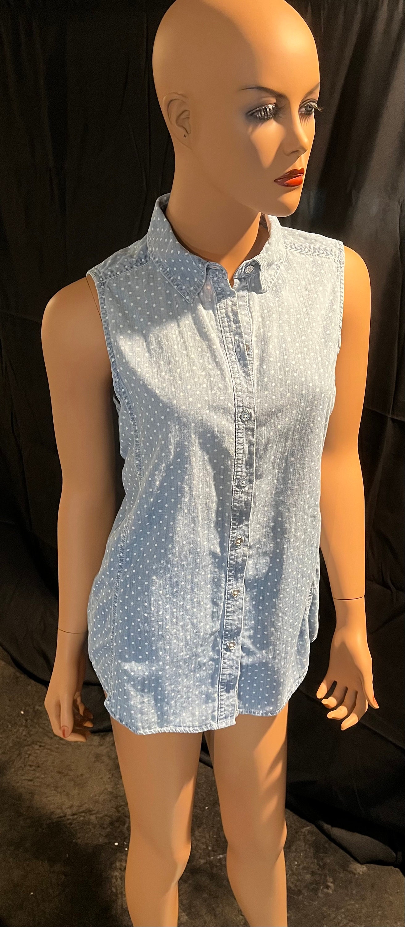 Denim Blue Top Sleeveless Cotton Size 6-8 - Etsy UK