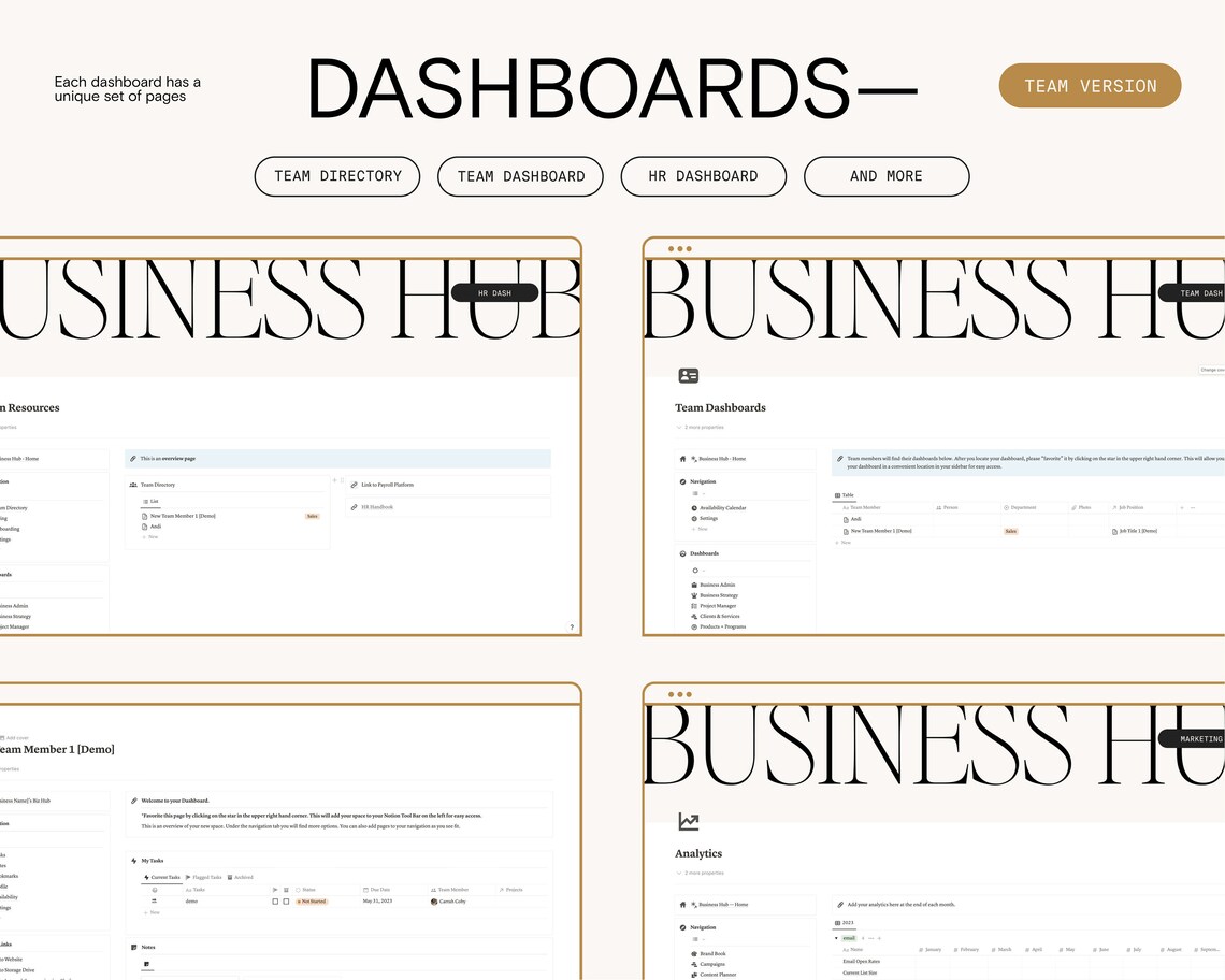 All-in-one Notion Business Team Hub — HQ System Hub to Organize Your ...