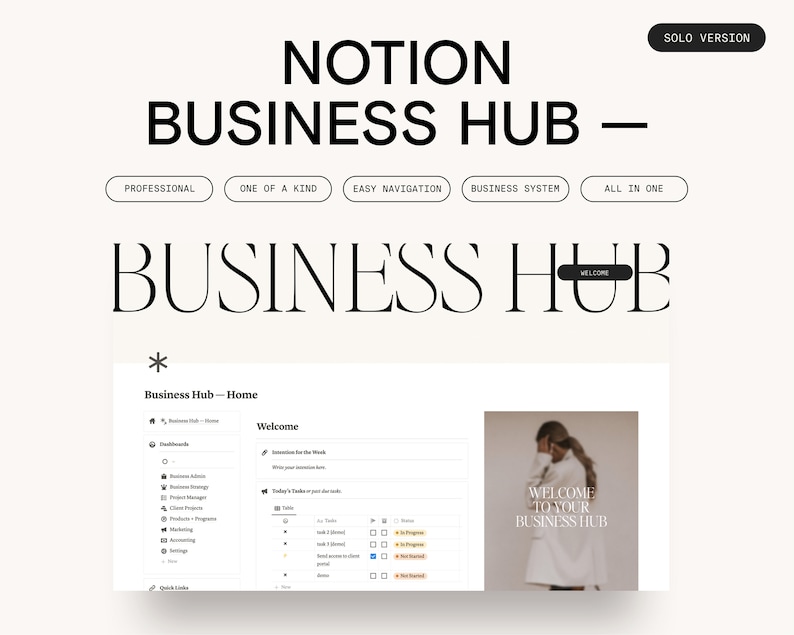 All-in-one Notion Solo Business Hub — System Hub to Organize Your ...