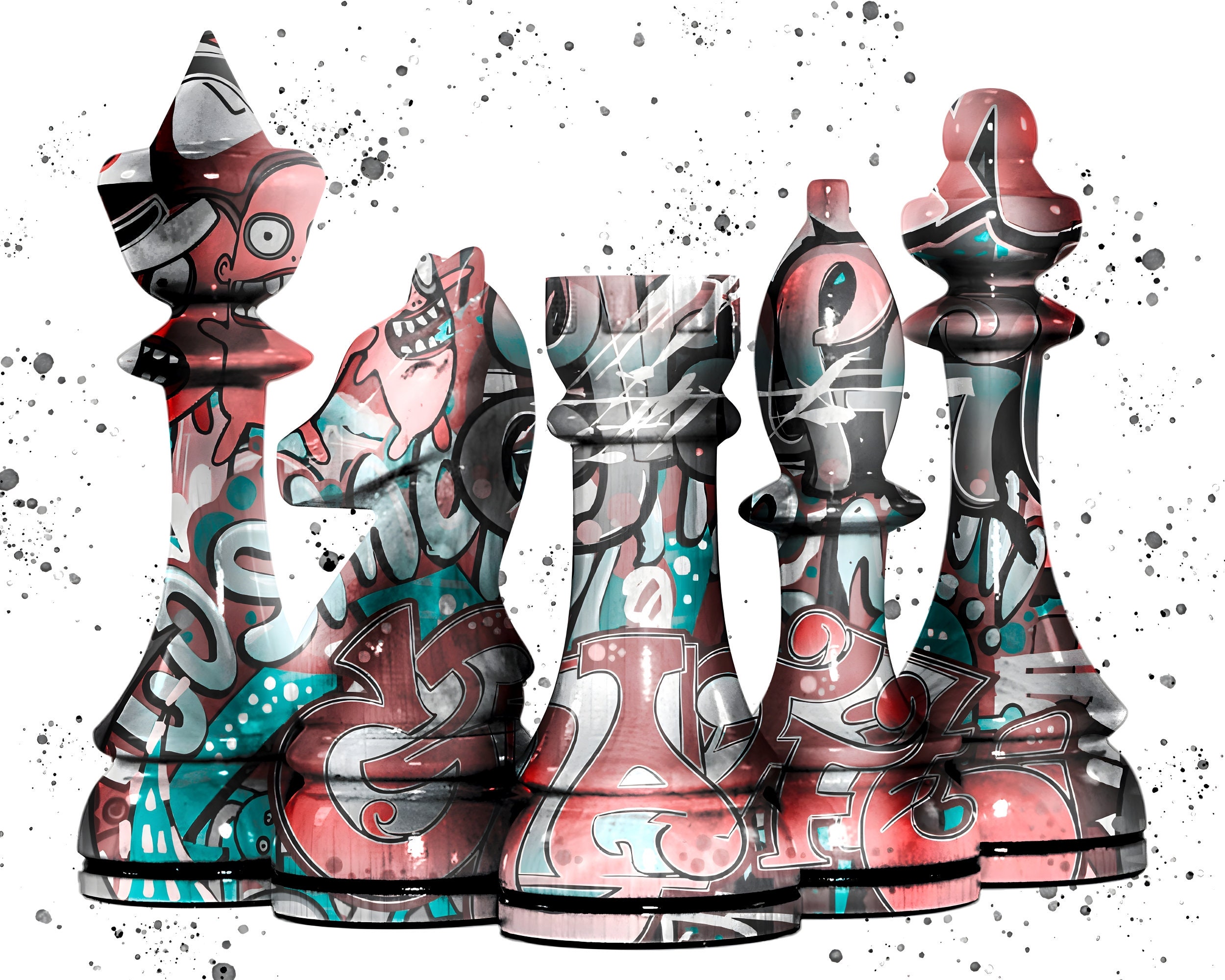 Graffiti Infused Chess Pieces for an Artistic Touch to Your - Etsy