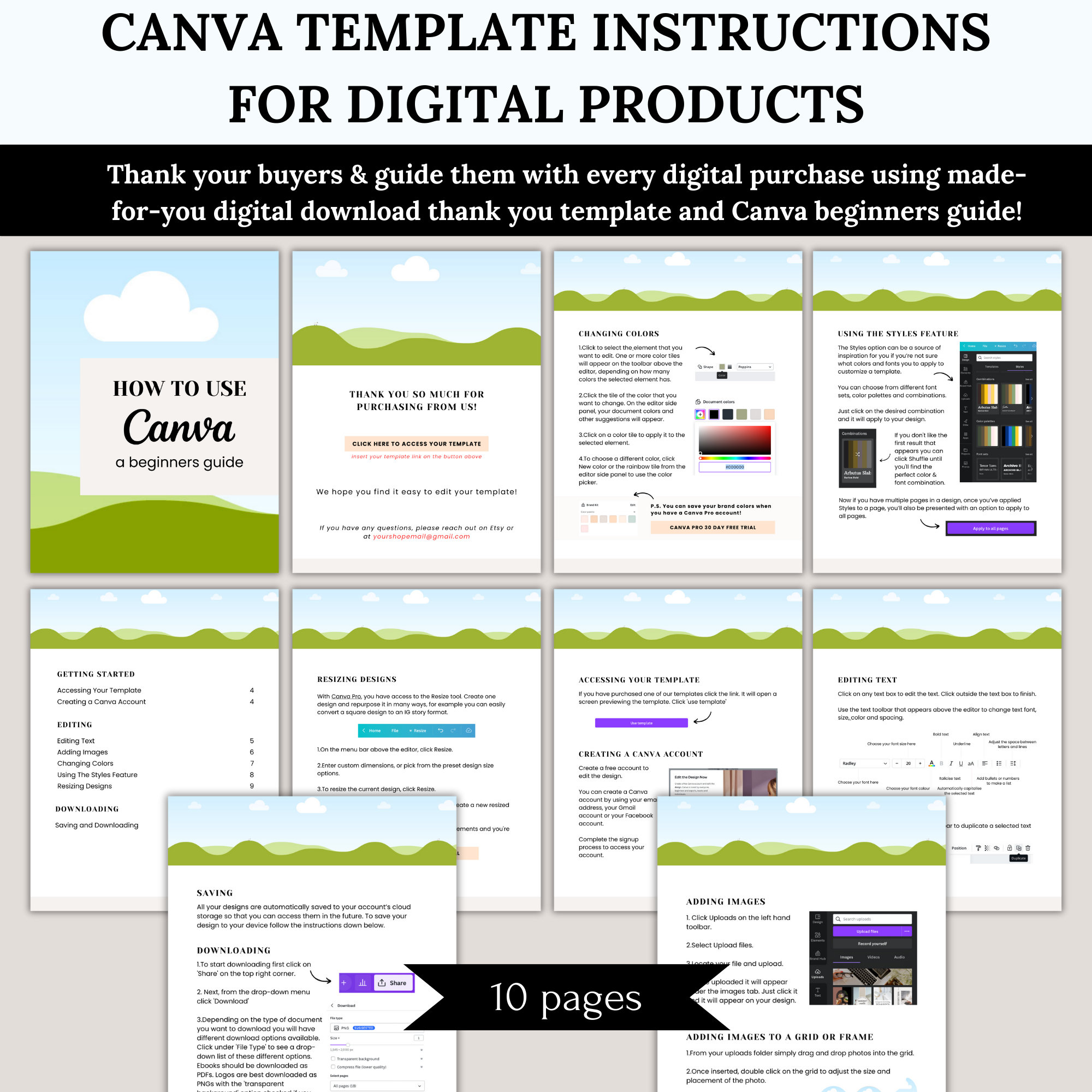 Digital Download Instruction Template,canva Template Editing ...