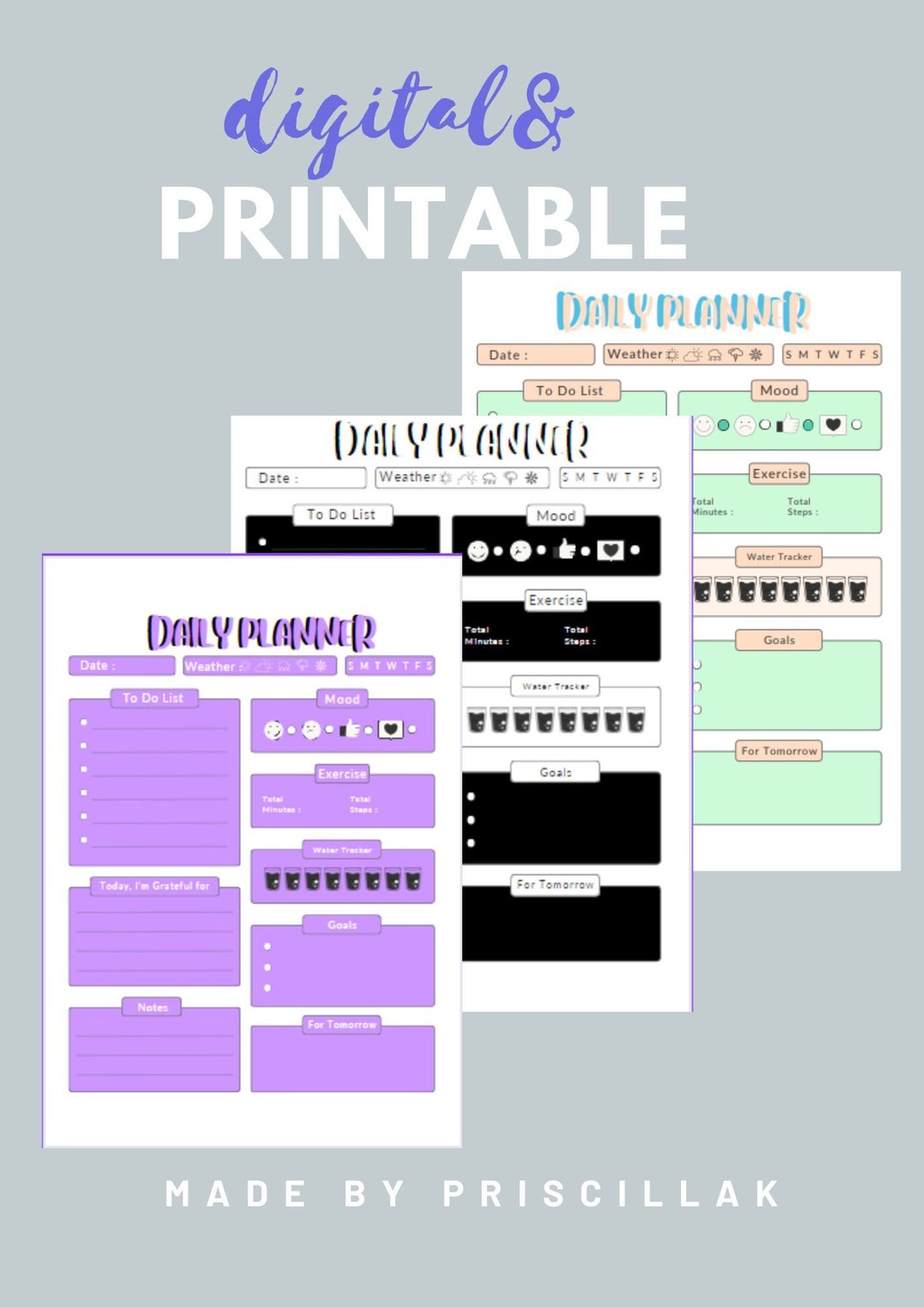 Daily Creative Planner Printable and Digital to Do List, Minimal Daily ...