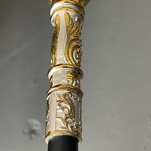 Elegant Walking Stick, Metal Cane,black Cain With White and Gold Handle ...