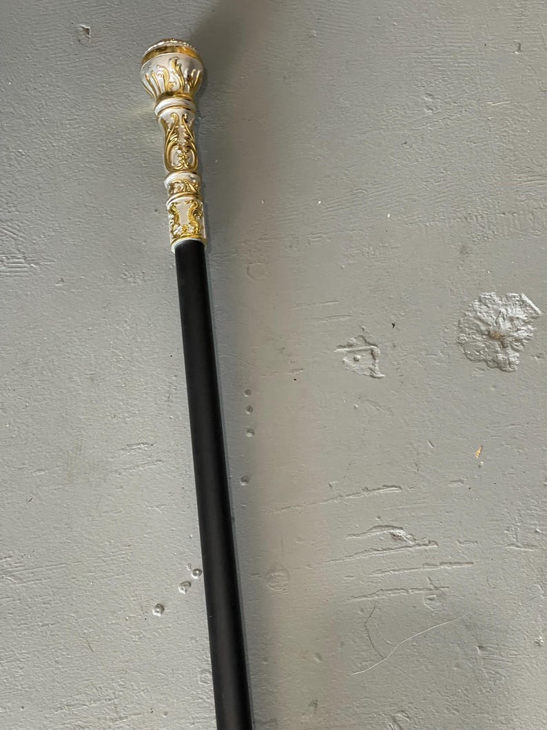 Elegant Walking Stick, Metal Cane,black Cain With White and Gold Handle ...