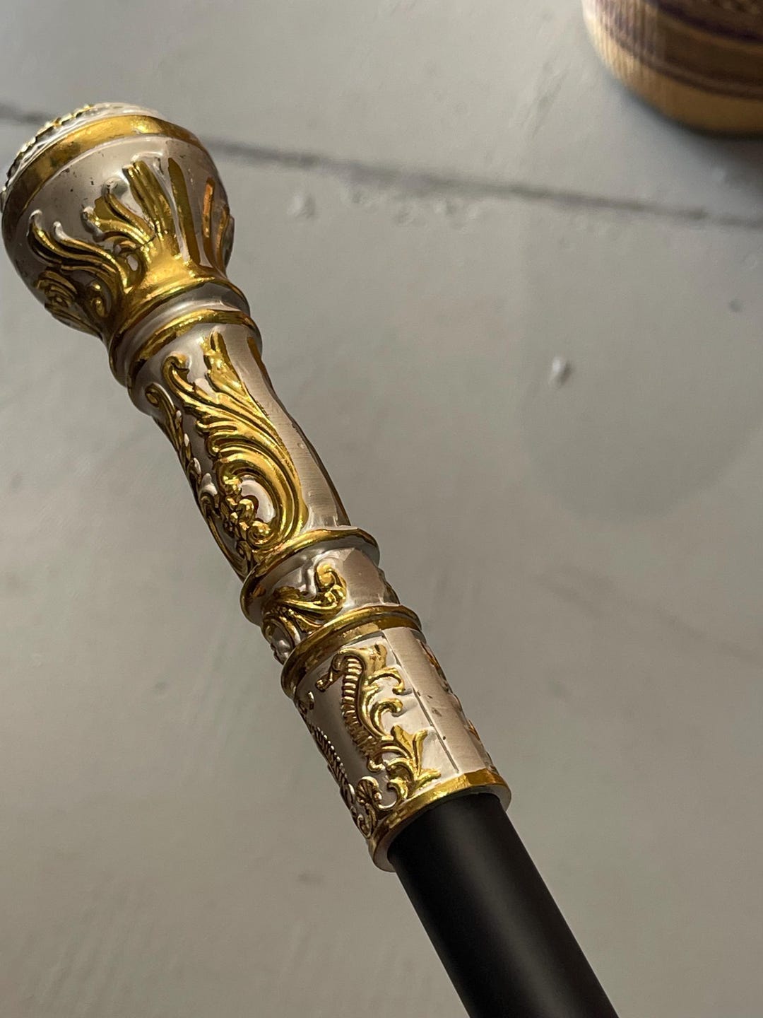 Elegant Walking Stick, Metal Cane,black Cain With White and Gold Handle ...