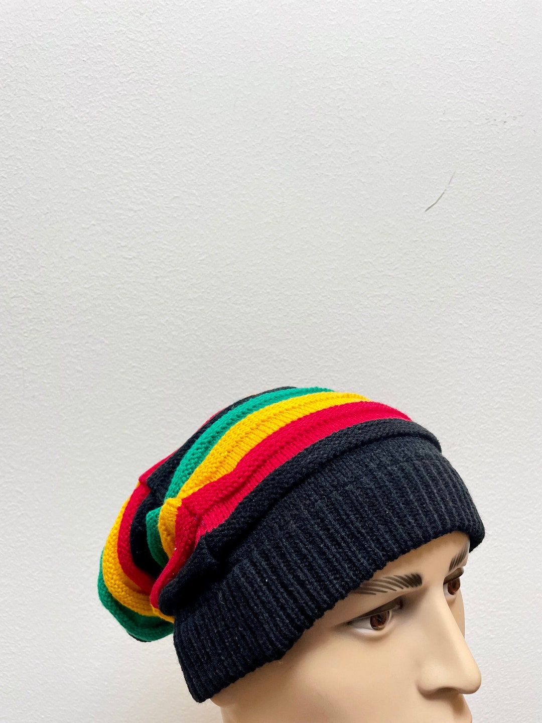 Jamaican Rasta Reggae Knitted Beanie, Rastafari Striped Beanie Hat Wool ...