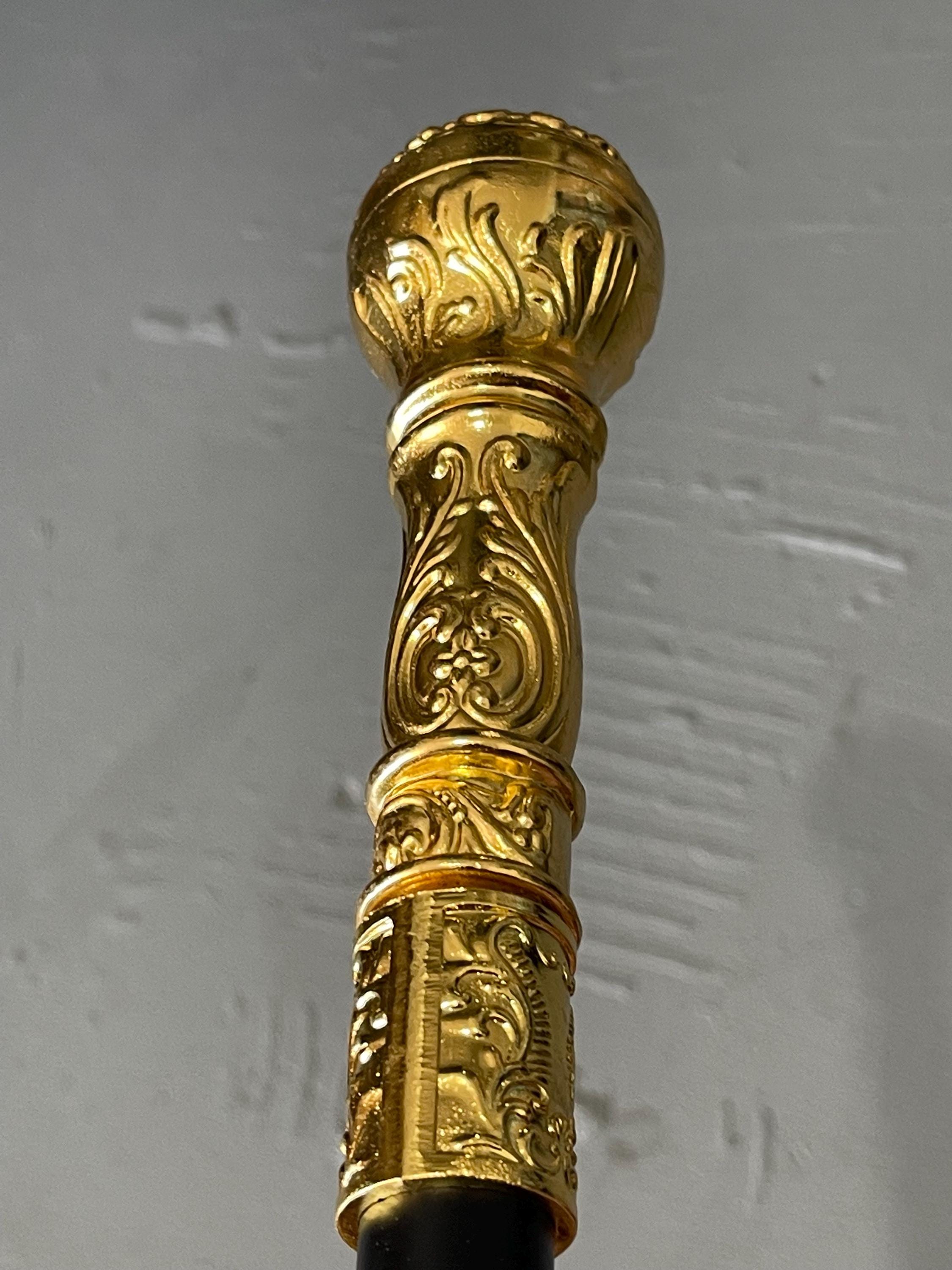 Elegant Walking Stick, Metal Cane,black Cain With Gold Handle. - Etsy