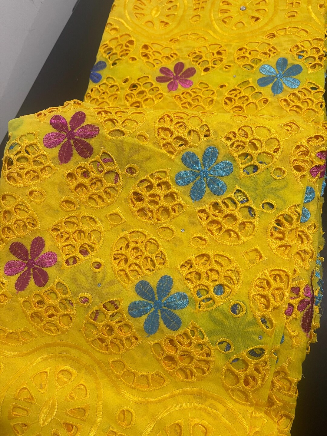 Yellow Background Lace Fabric by 5 Yard Embroidered at the Border - Etsy