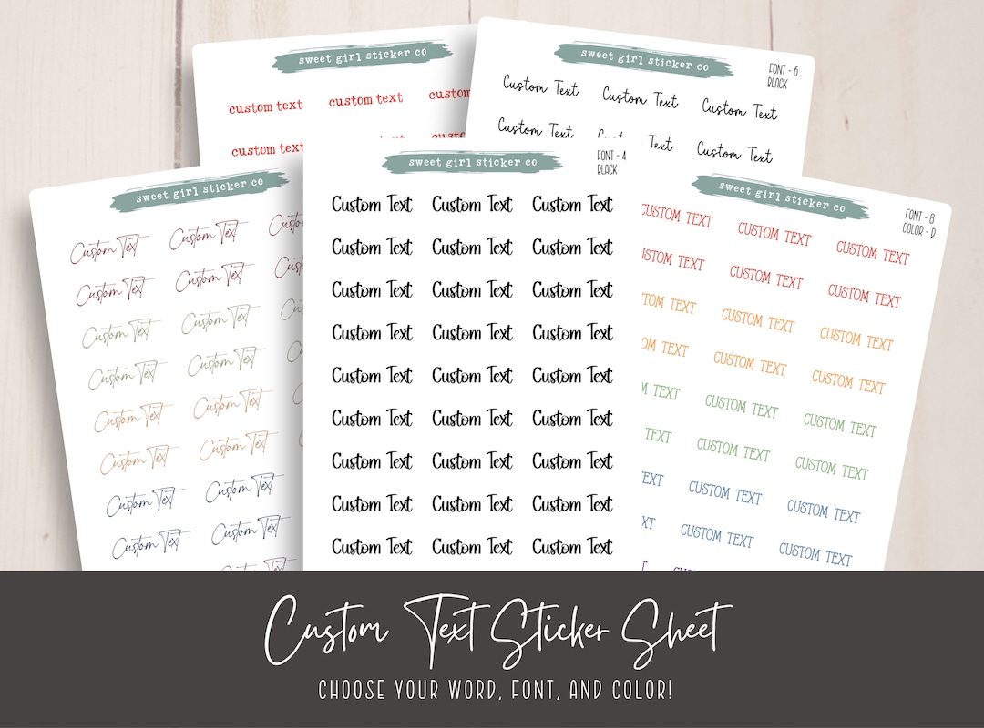 Custom Text Sticker Sheet Custom Font Custom Color One Word Stickers ...