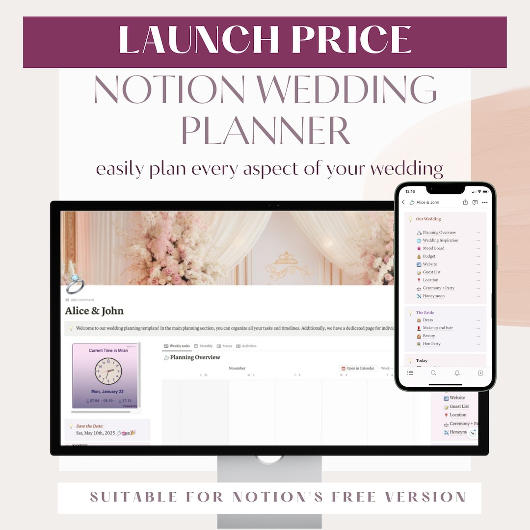 Notion Wedding Planner Template, Wedding Planner, All-in-one Notion ...