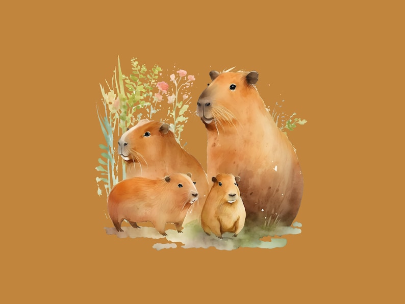 Watercolor Capybara Clipart Set, Cute Capybara Clipart, Hand-painted ...