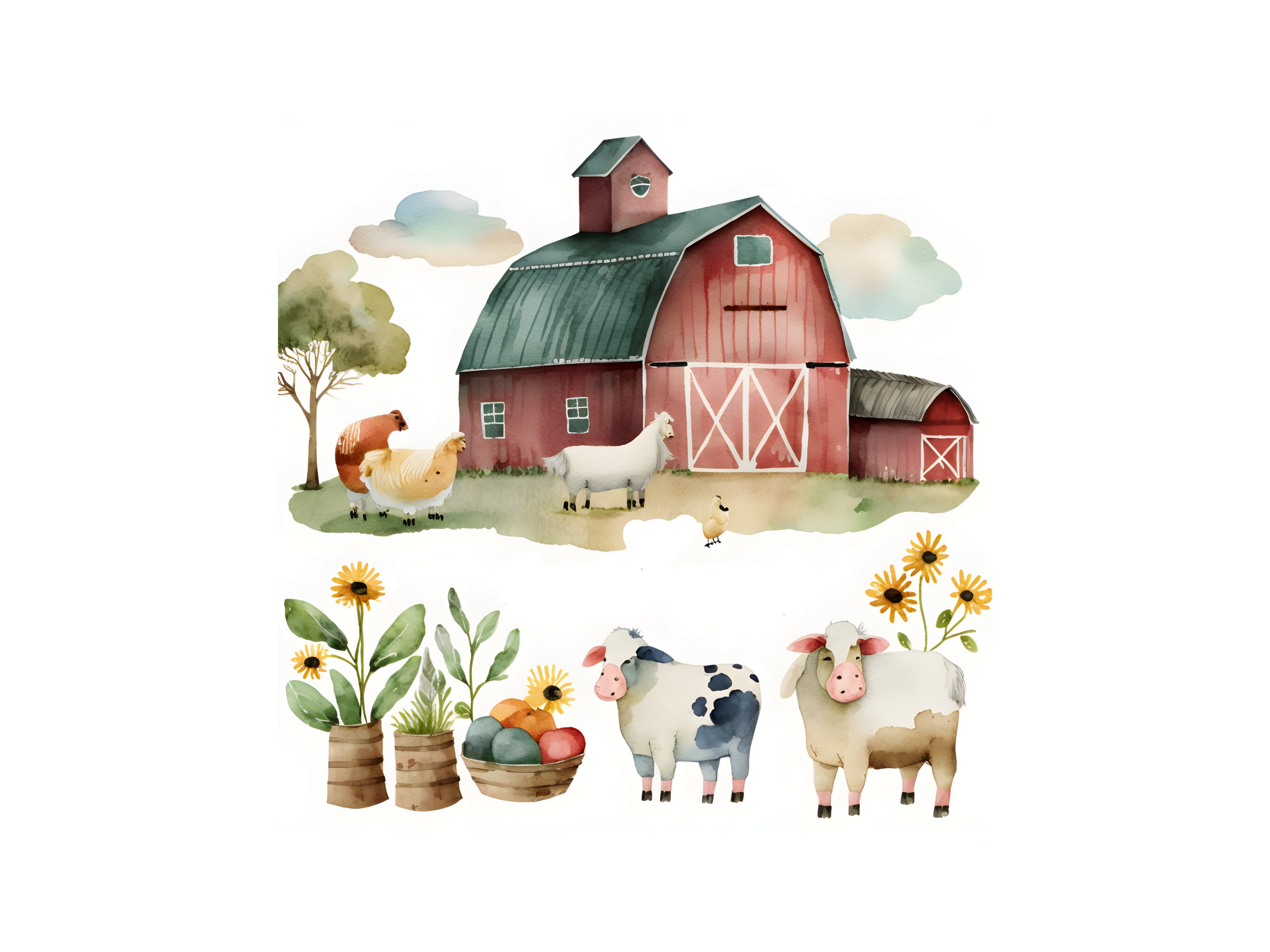 Farm Watercolor Clipart Collection Nursery Decoration DIY - Etsy