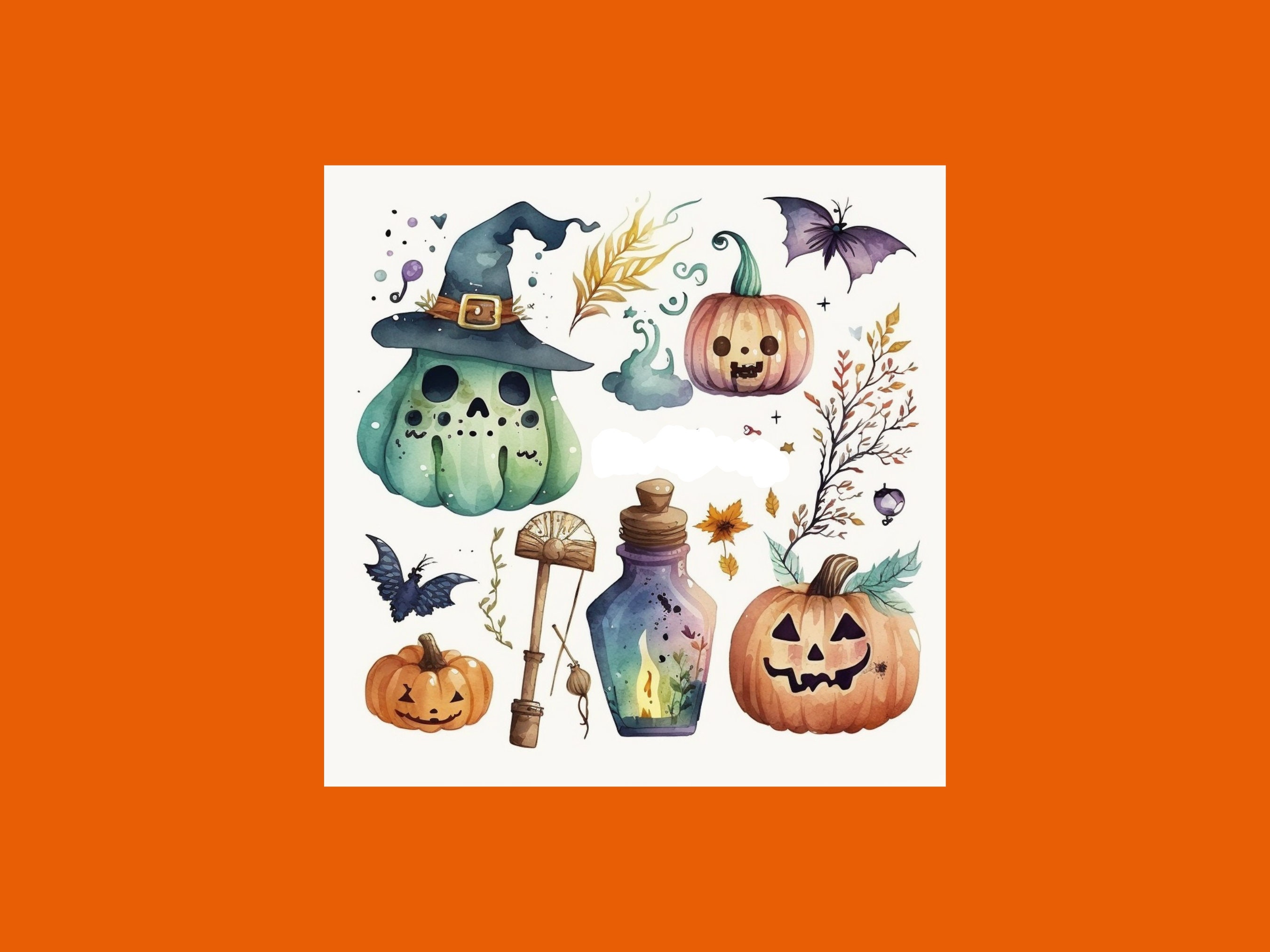 Halloween Watercolor Clipart Set, Instant Digital Download, Spooky ...