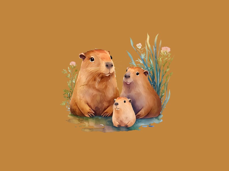 Watercolor Capybara Clipart Set, Cute Capybara Clipart, Hand-painted ...