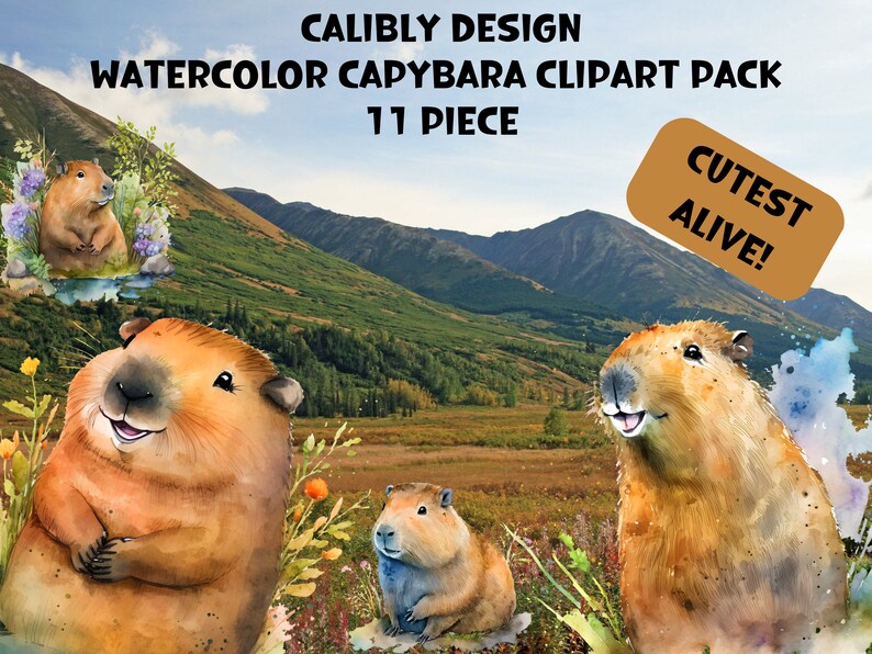 Watercolor Capybara Clipart Set, Cute Capybara Clipart, Hand-painted ...