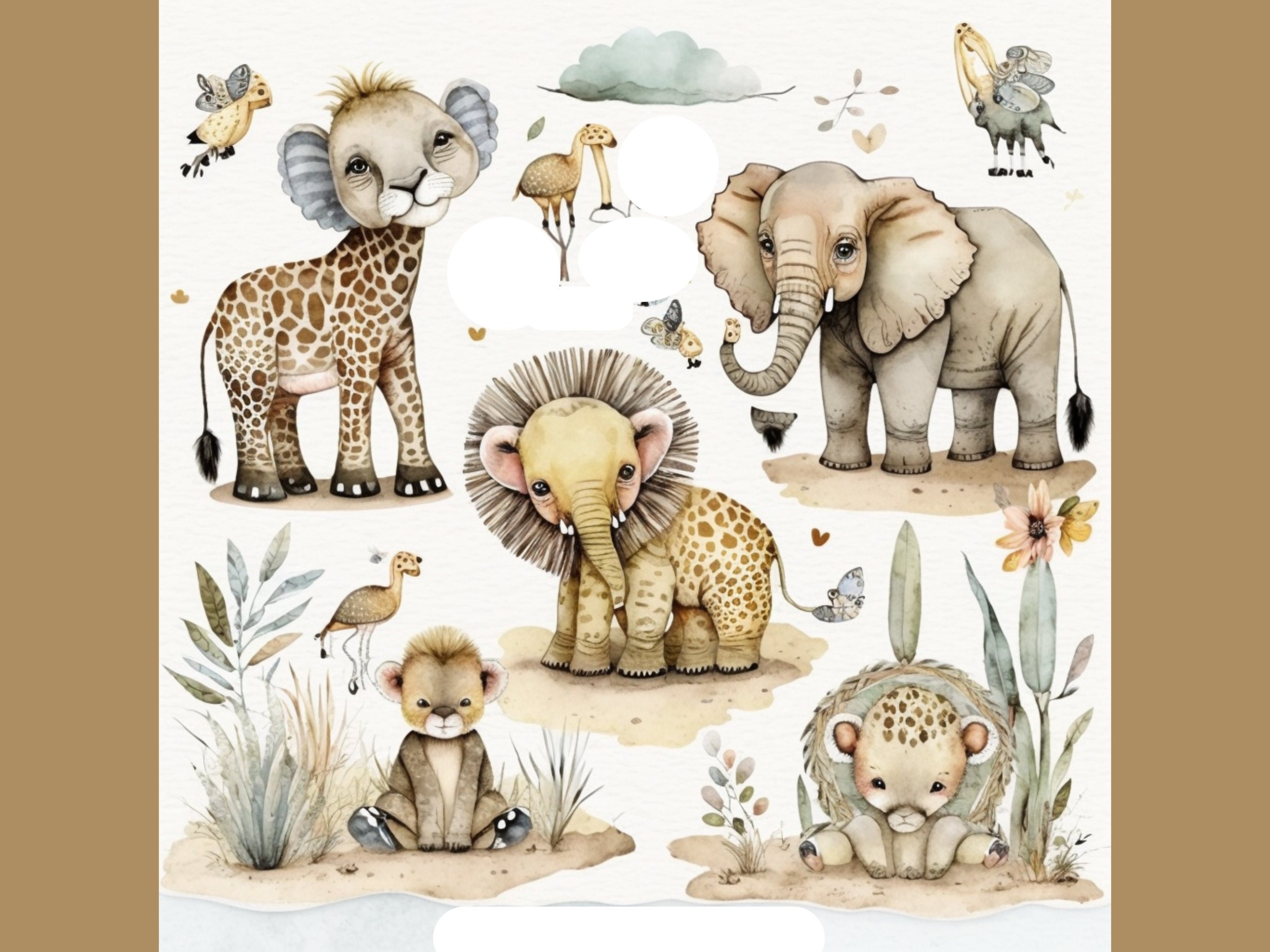 Watercolor Safari Animals Clipart Digital, Instant Download, Watercolor ...