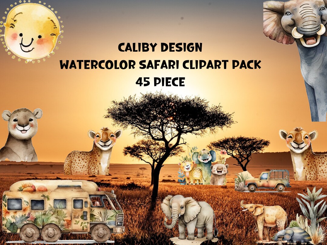 Watercolor Safari Animals Clipart Digital, Instant Download, Watercolor ...