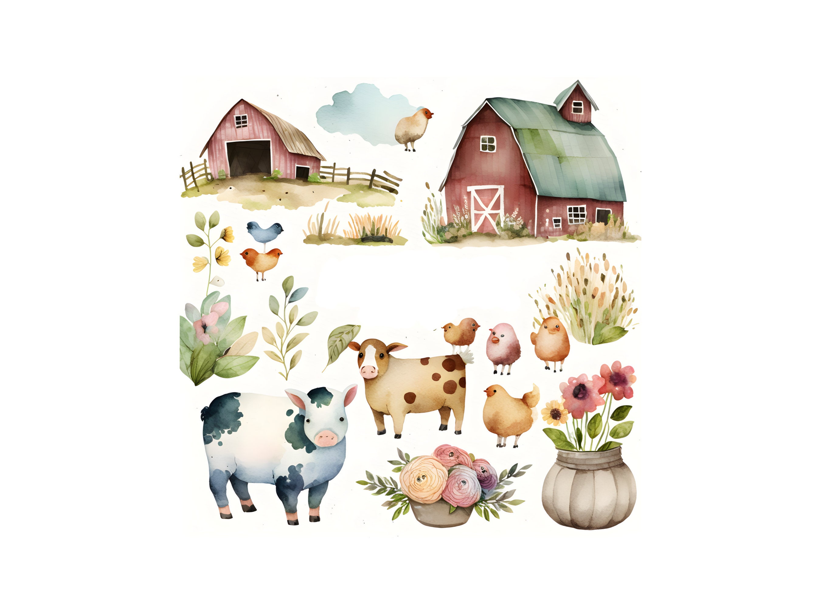 Farm Watercolor Clipart Collection Nursery Decoration DIY - Etsy