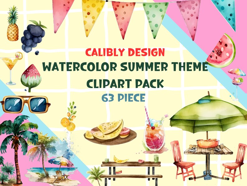 Watercolor Summer Clipart, Beautiful Digital Clipart Collection for ...