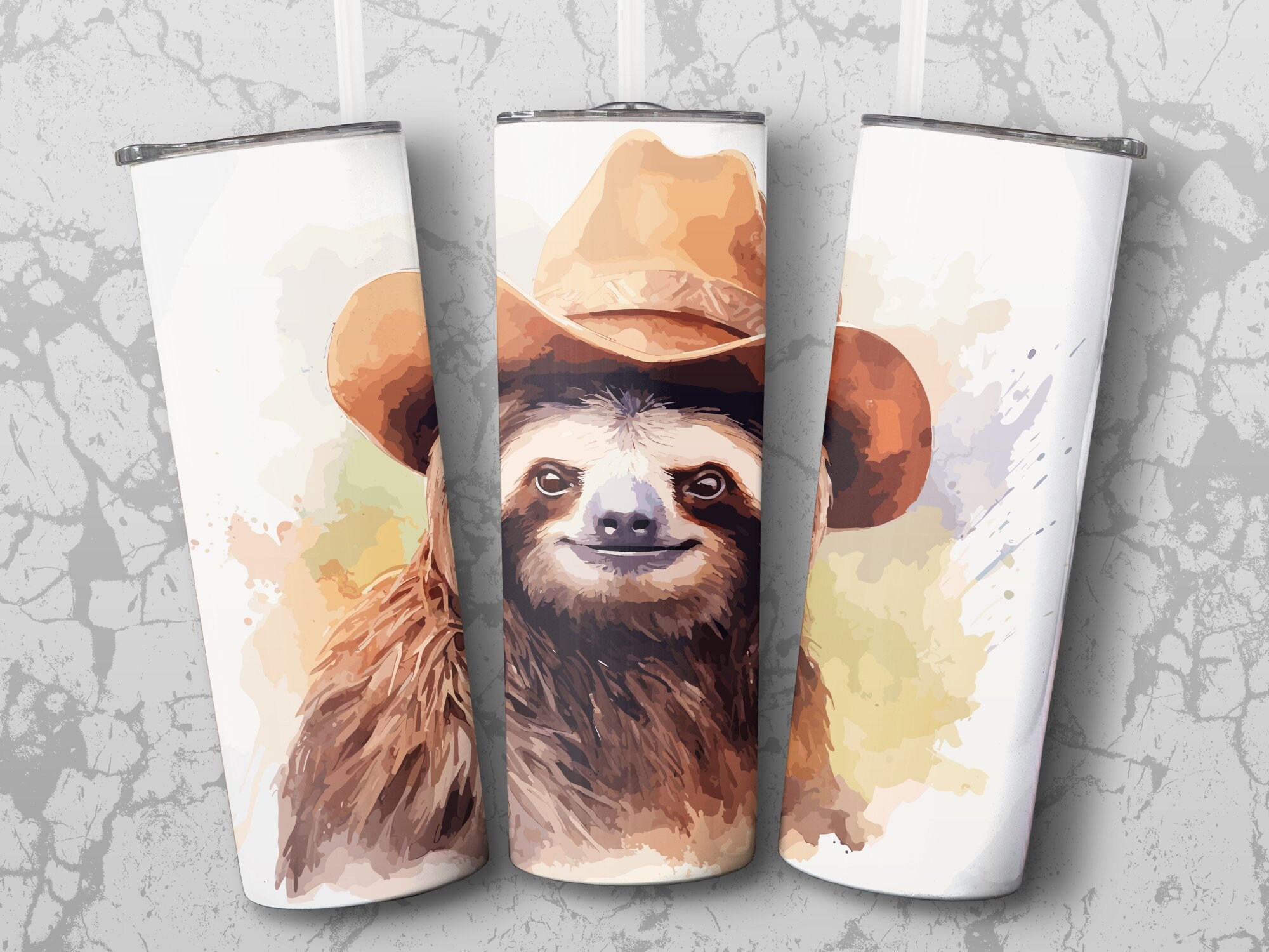 Cowboy Sloth 20 Oz Skinny Tumbler Sublimation Design, Straight and ...