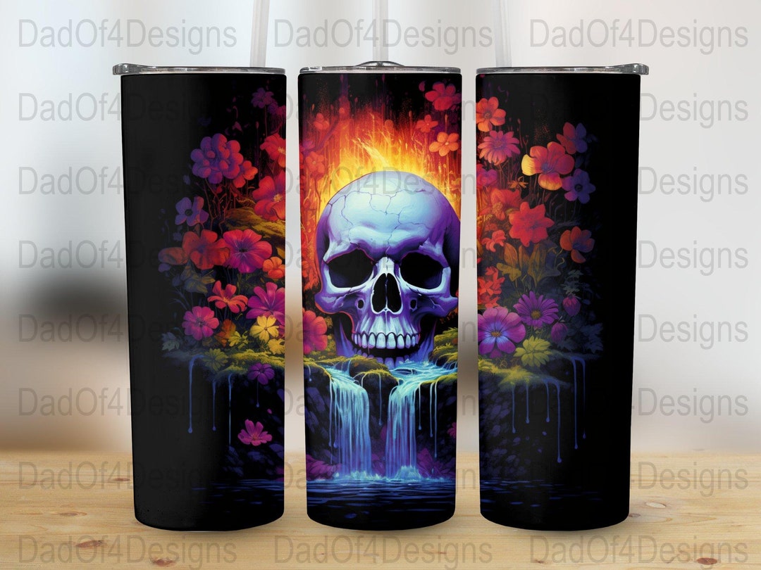 Skulls Wildflowers Water Falls Wallpaper 20 Oz Skinny Tumbler - Etsy