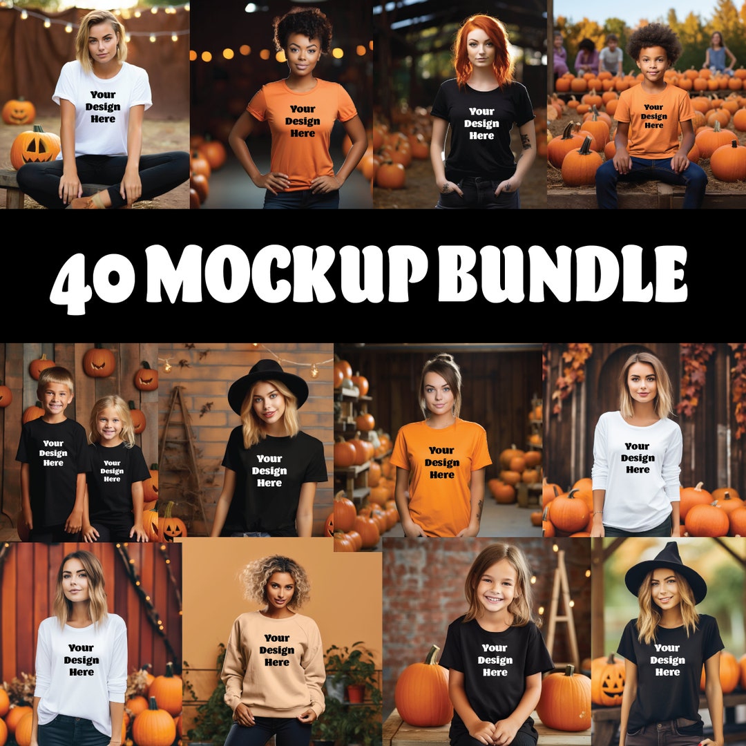 40 X Halloween Tshirt Mockups Bundle Orange Bella Canvas 3001 Mockup ...
